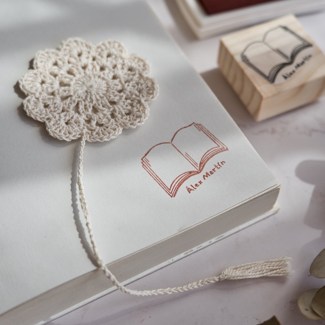 Book Stamp With Simple Hand-drawn Book and Custom Name, Personalized ...