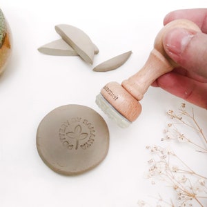Clay Name Stamp With Leaf Drawing, Custom Name Stamp for Ceramics and ...