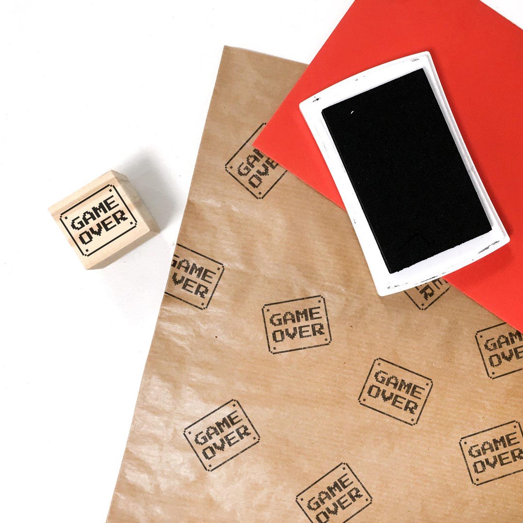 Game Over Rubber Stamp With Gamer Style, Funny Gamer Party Favor Tag ...