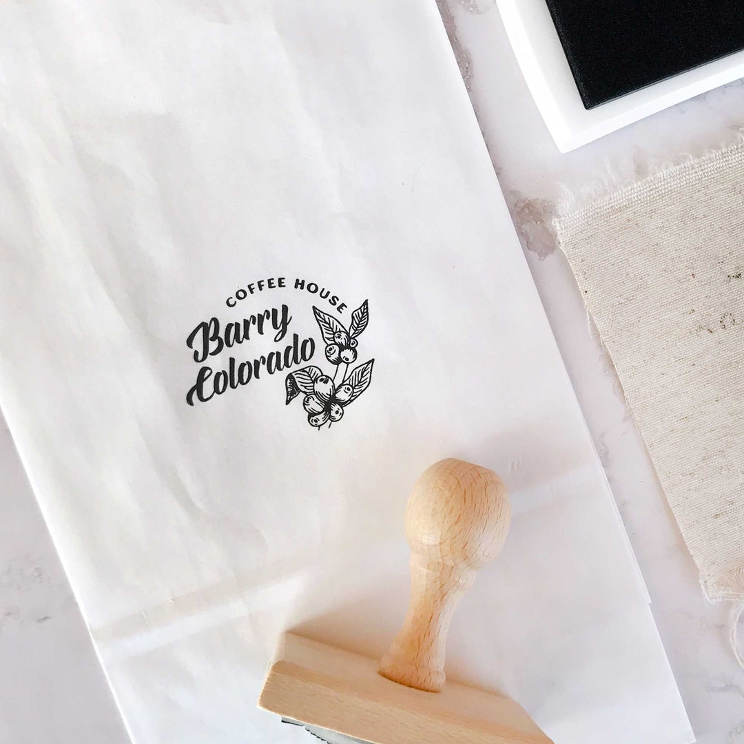 Premade Coffee Shop Logo Stamp With Vintage Hand Drawing, Custom Paper ...