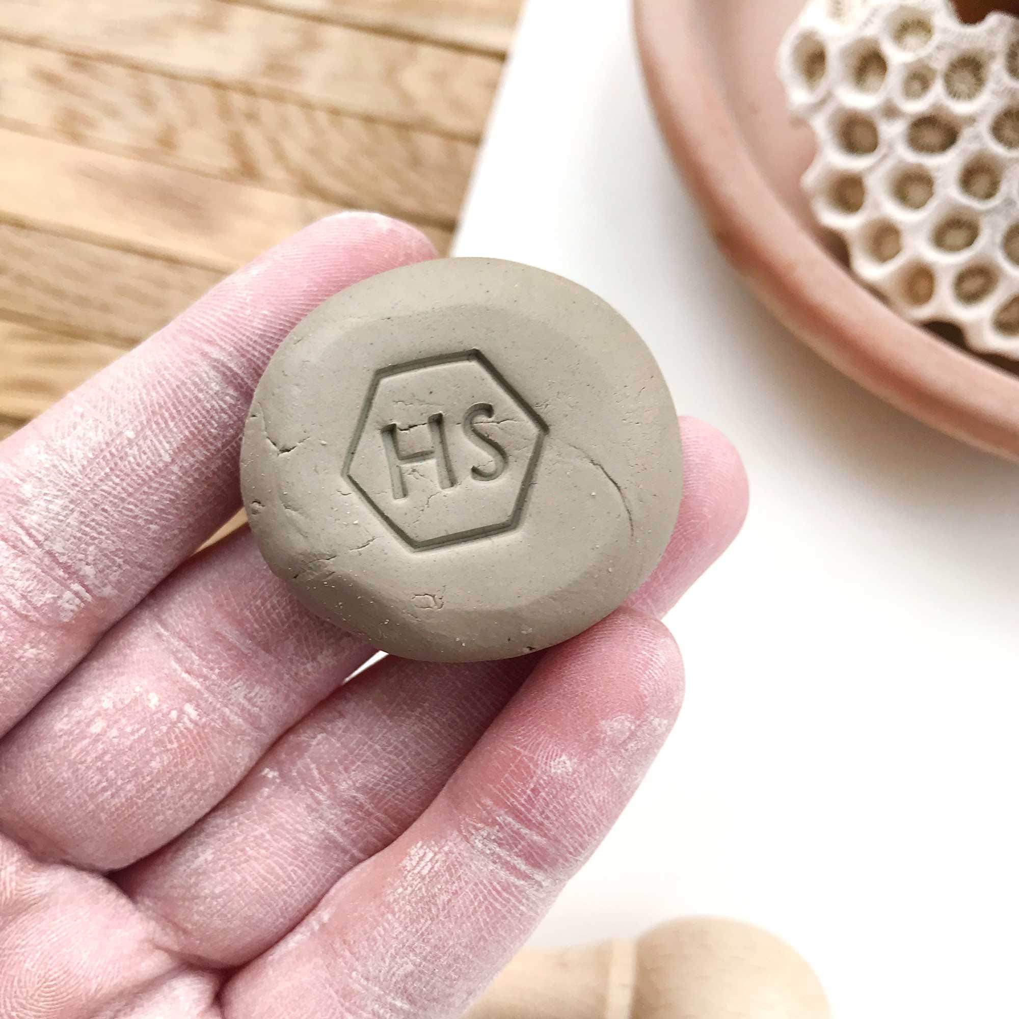 Personalized pottery maker mark stamp with initials in a | Etsy