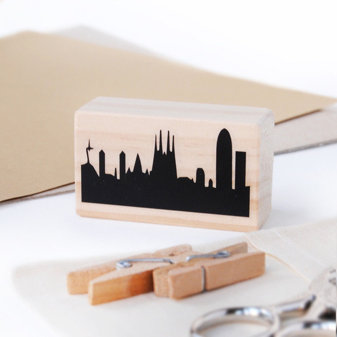 Barcelona Skyline Rubber Stamp for Travel Journal, Sagrada Familia ...
