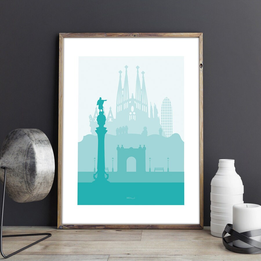 Sagrada Familia Rubber Stamp Modern Illustration, Barcelona Travel ...