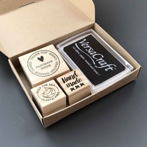 Packaging Stamp Set With Thank You and Hand Made Stamp, Eco Packaging ...