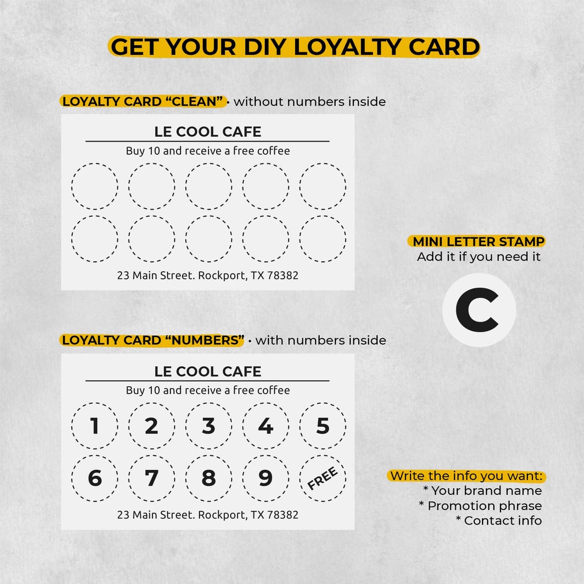Custom Loyalty Card Stamp With Mini Letter Stamp, Loyalty Card Design ...