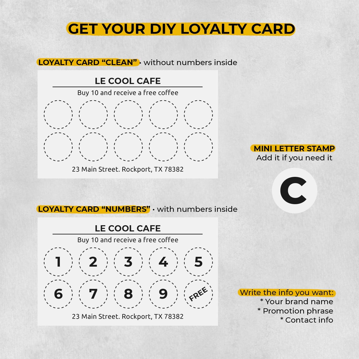 Custom Loyalty Card Stamp With Mini Letter Stamp, Loyalty Card Design ...