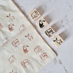 Wild Animals Rubber Stamp Set Hand Drawn Style, Moose Stamp, Tiger ...