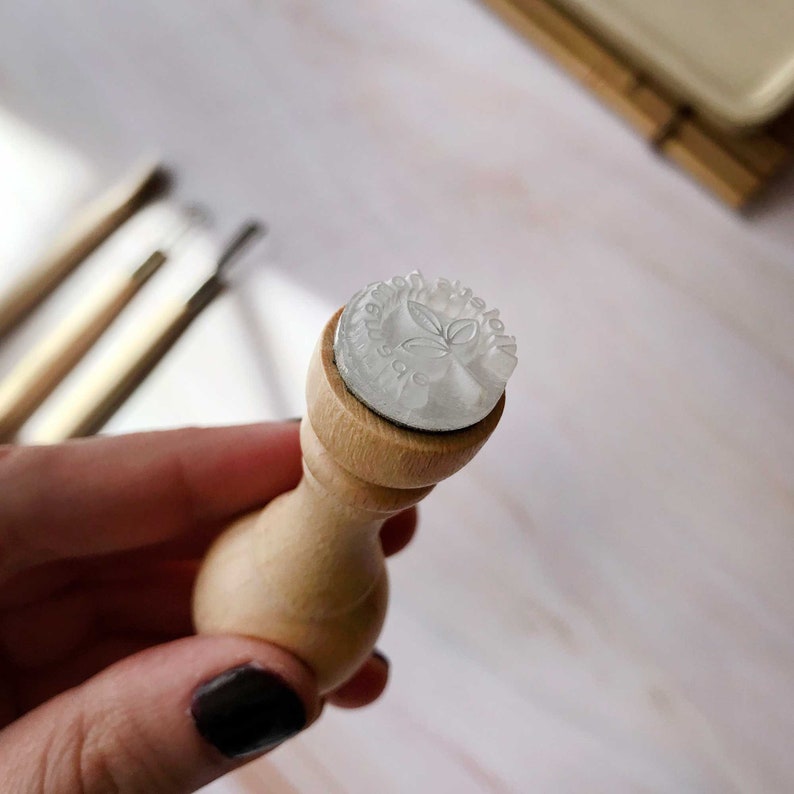 Clay Name Stamp With Leaf Drawing Custom Name Stamp for - Etsy