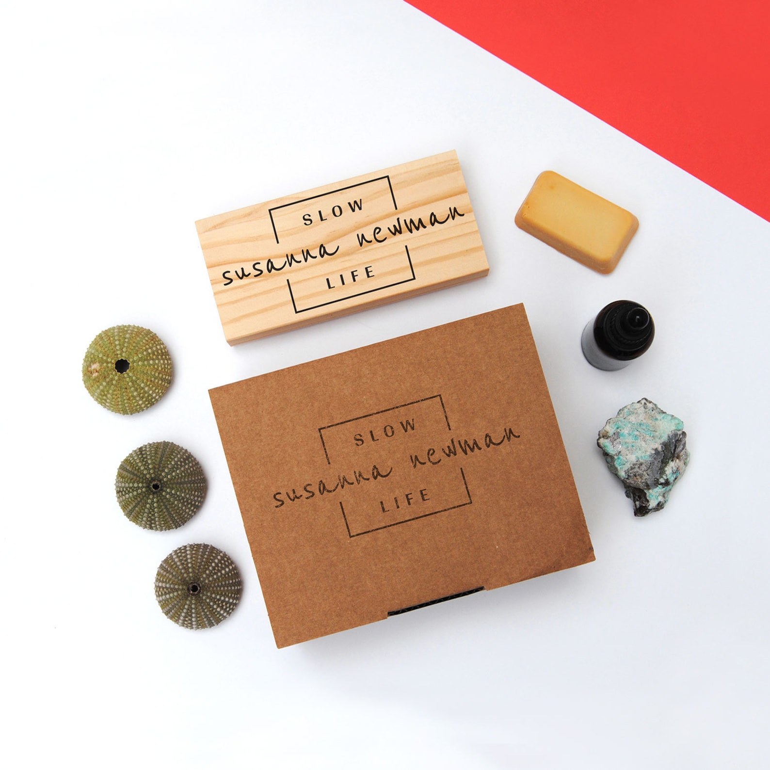 Premade minimal logo stamp with brand name and tagline | Etsy