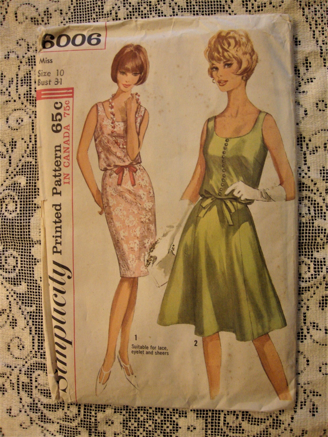 Vintage 1960's Sewing Pattern Simplicity 6006 Cocktail Dress With Skirt ...