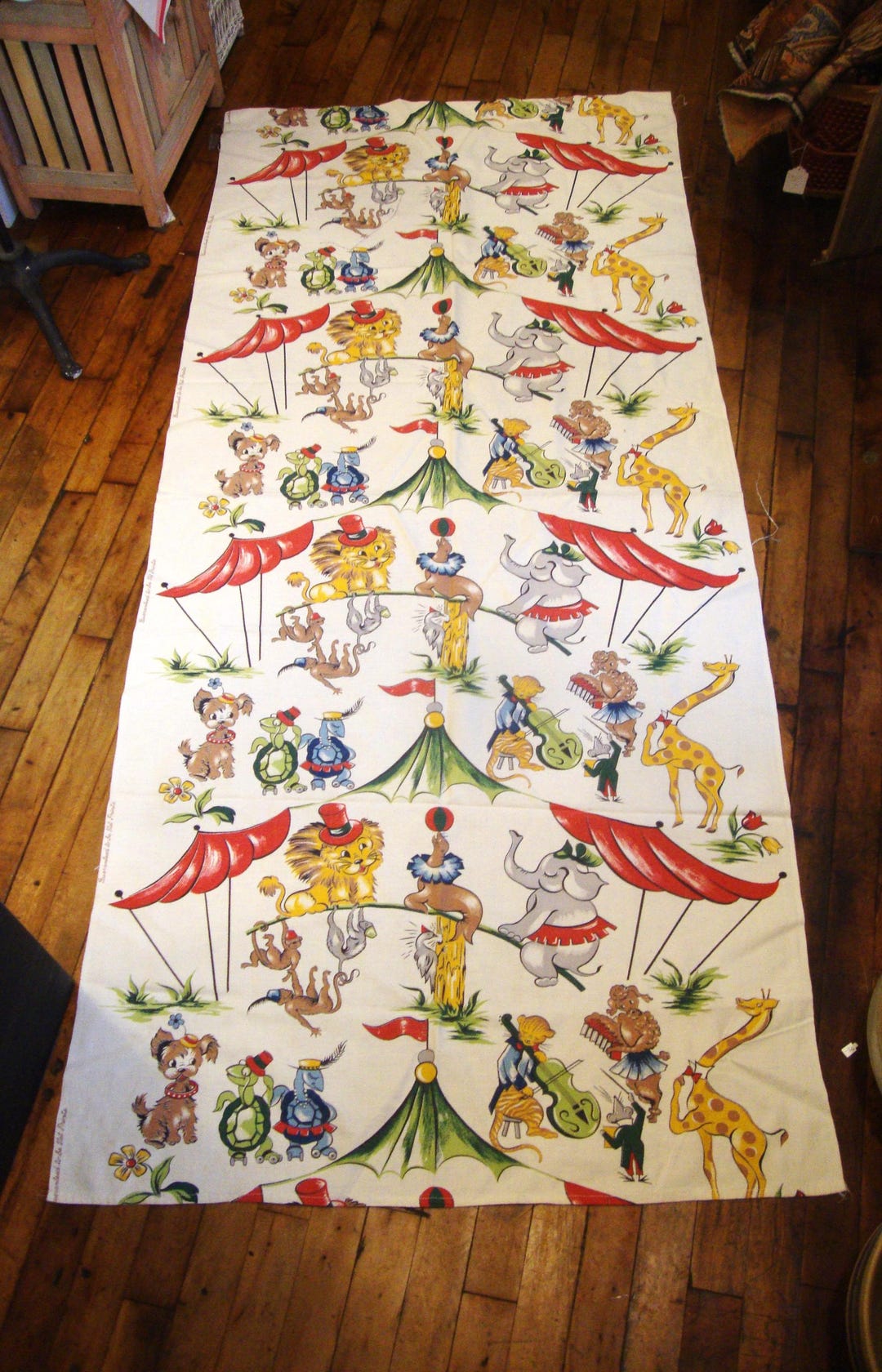 Vintage 1940's 1950's Circus Theme Barkcloth Panels/3 Panels/cheery ...