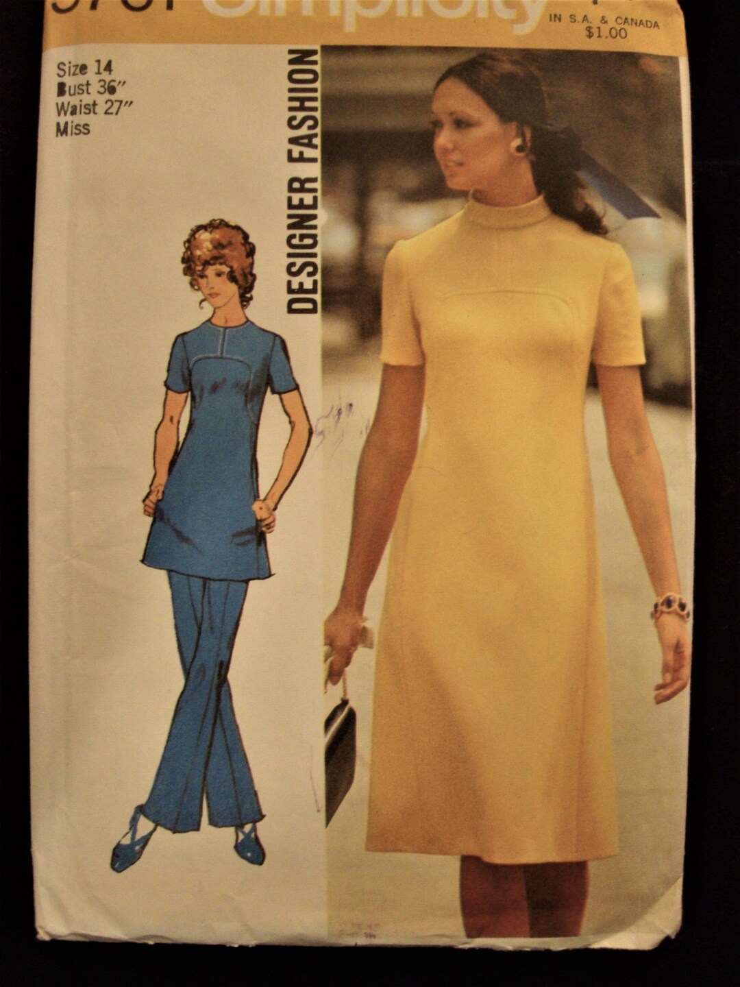 1970s Simplicity 9761 Sewing Pattern: Dress, Tunic & Pants (36" Bust ...