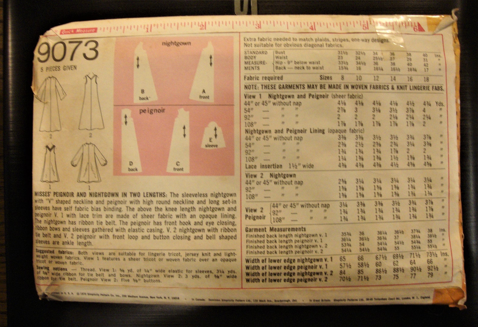 Vintage 1970's Sewing Pattern Simplicity 9073 Peignoir and | Etsy