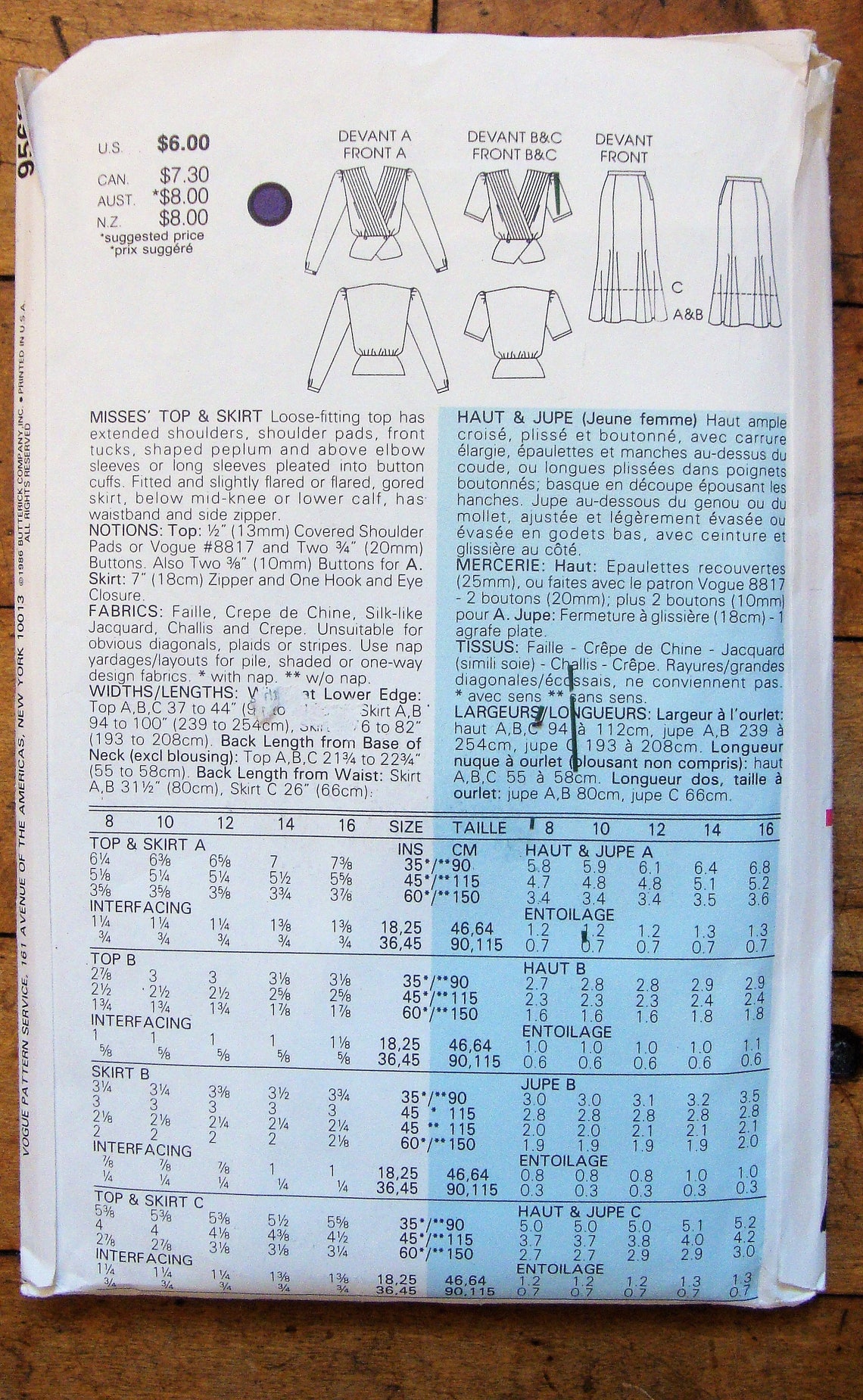 Vogue Pattern 9568 1986 Two Piece Dress Size 10 | Etsy