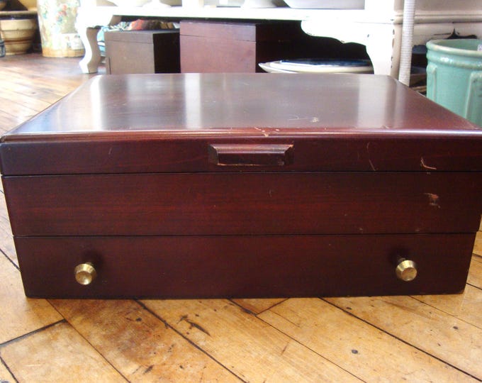 Vintage Medium Brown Wooden Silverware Flatware Box With Drawer ...