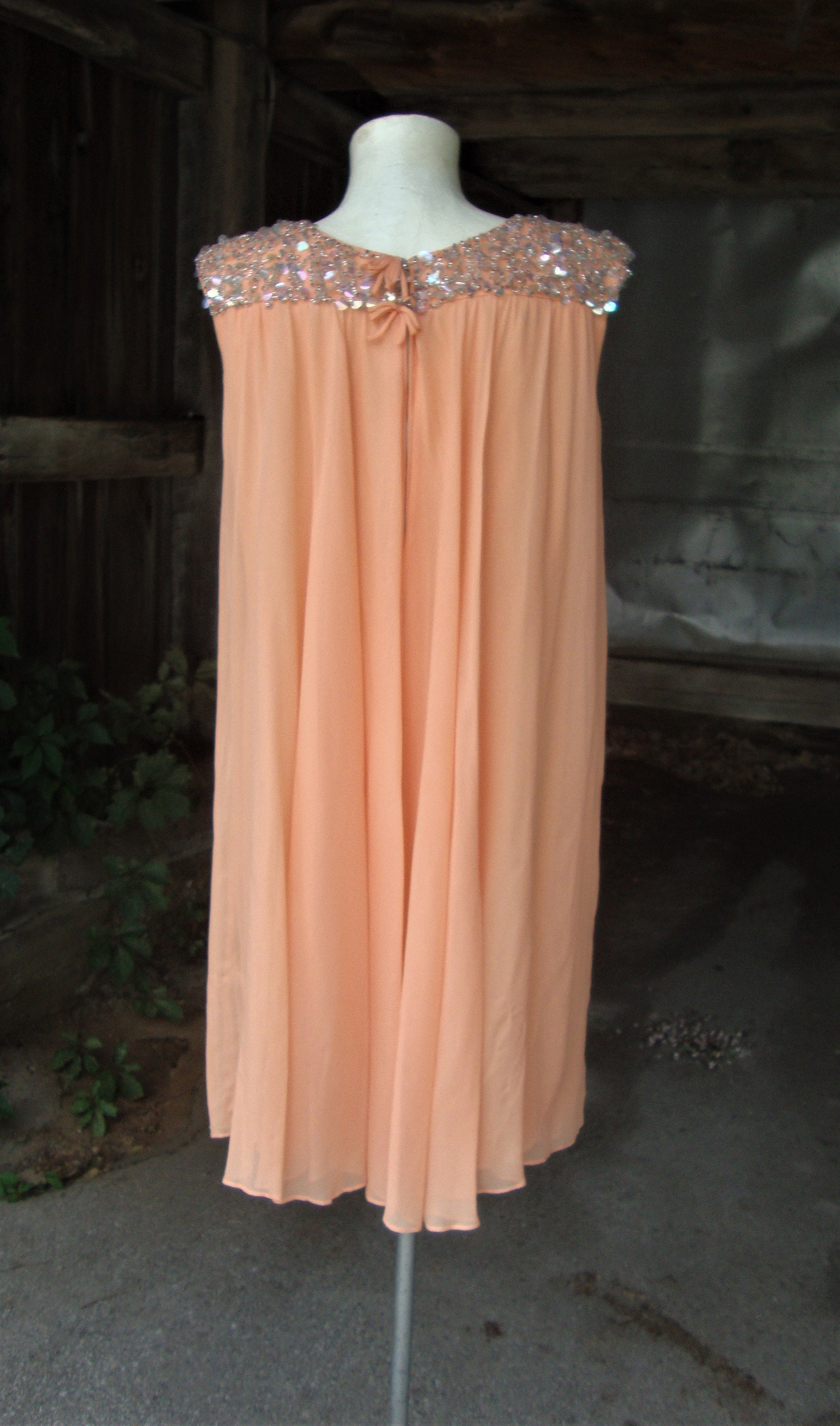 Peach Silk Chiffon 1960's Shift Party Dress With Beaded - Etsy