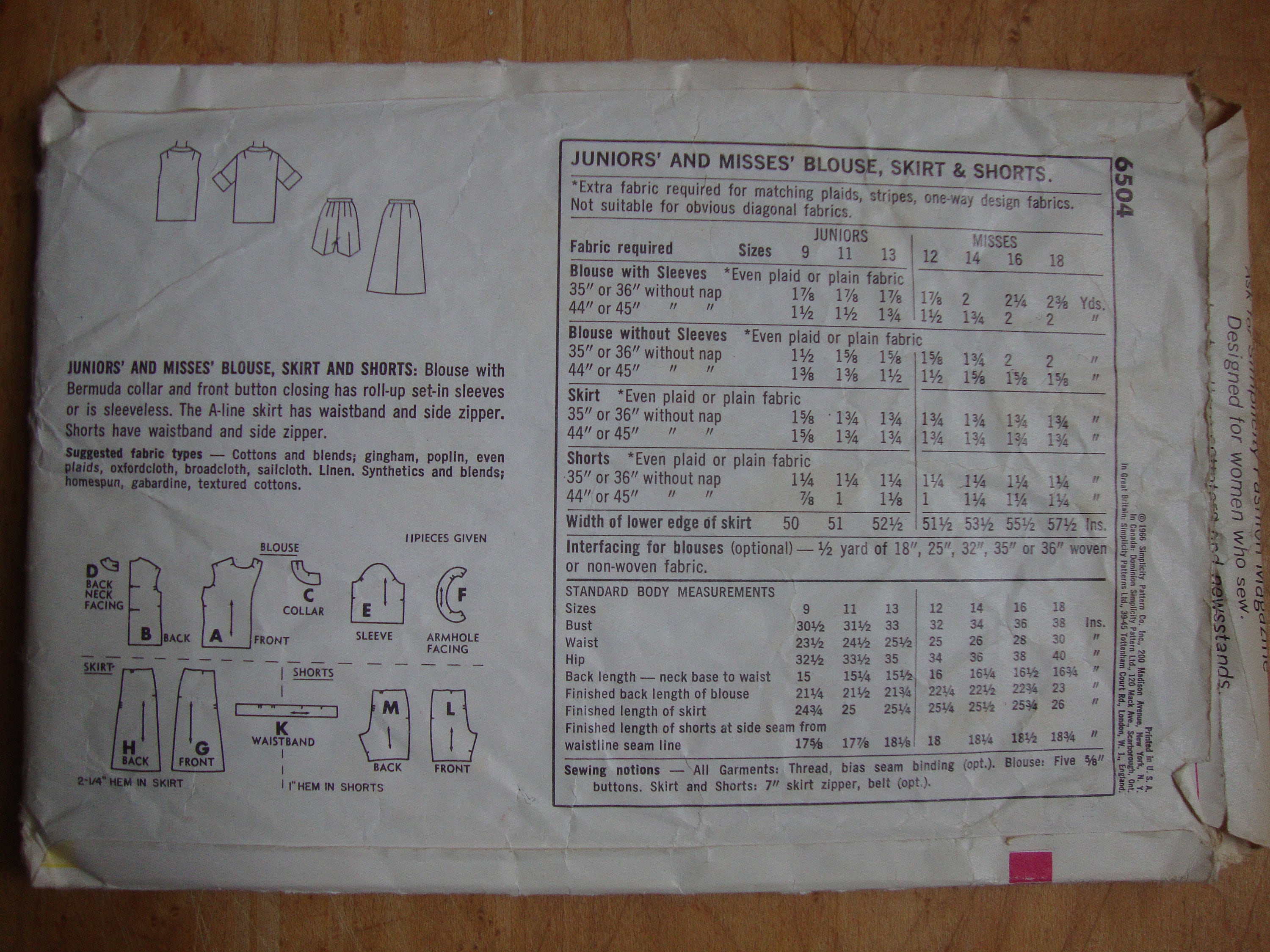 Vintage 1960's Sewing Pattern for Shorts Skirt and Blouse | Etsy