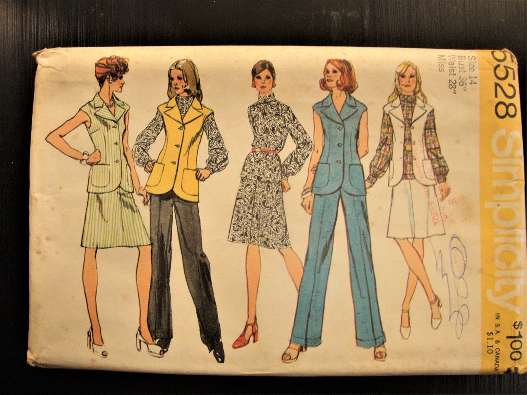 Vintage 1970's 70's Sewing Pattern Simplicity 5528 Vest, Blouse, Skirt ...