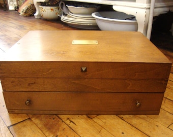 Vintage Wooden Silverware Flatware Chest Box W Drawer Brown Felt ...