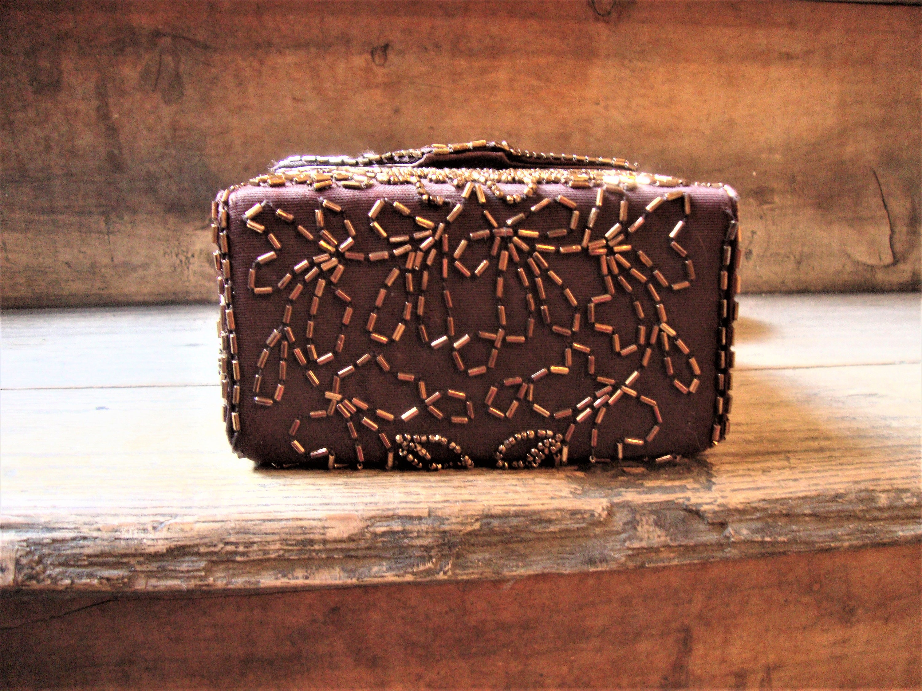 Vintage 1940's 1950's Bronze Beaded Box Purse Handbag - Etsy