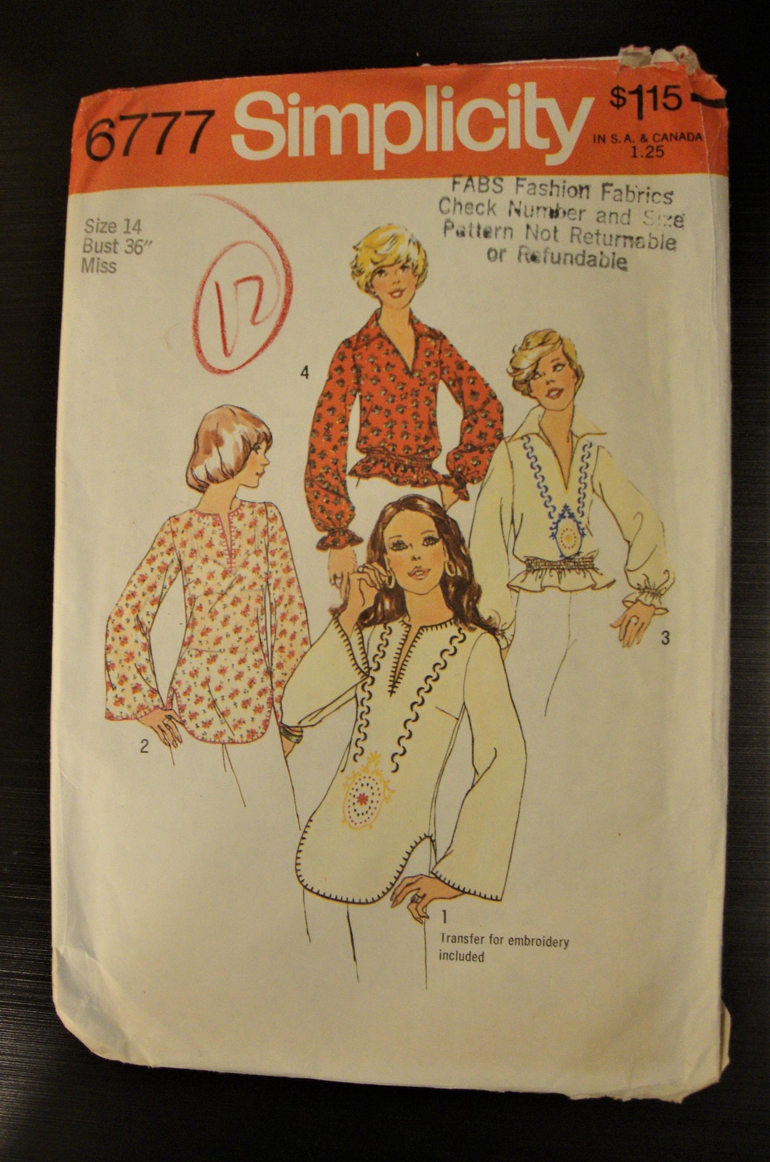 Vintage 1970's Sewing Pattern for Cute Boho Tops/simplicity 6777/36 ...