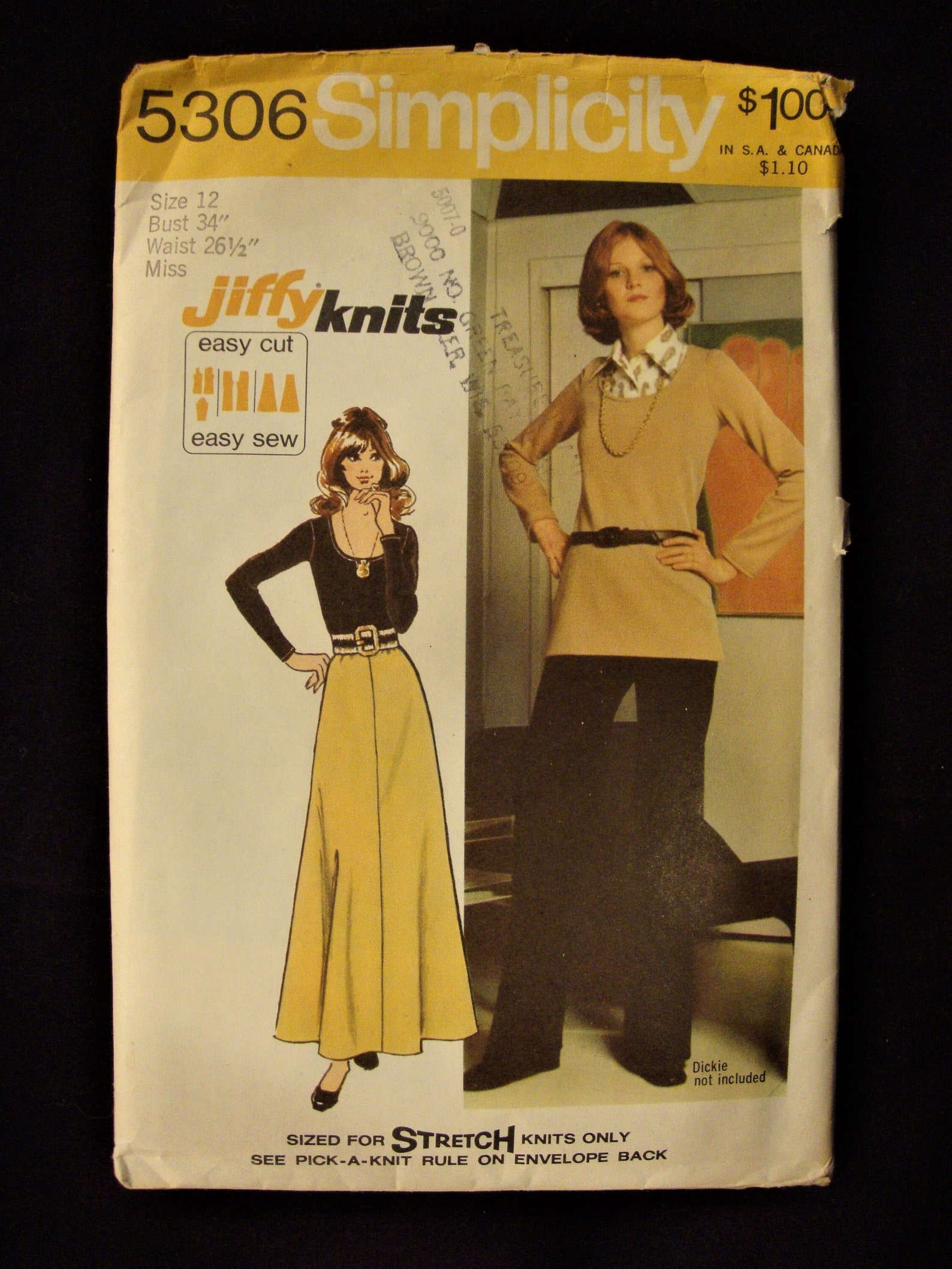 Vintage 1970's Simplicty 5306 Sewing Pattern/jiffy Knits/top, Pants and ...