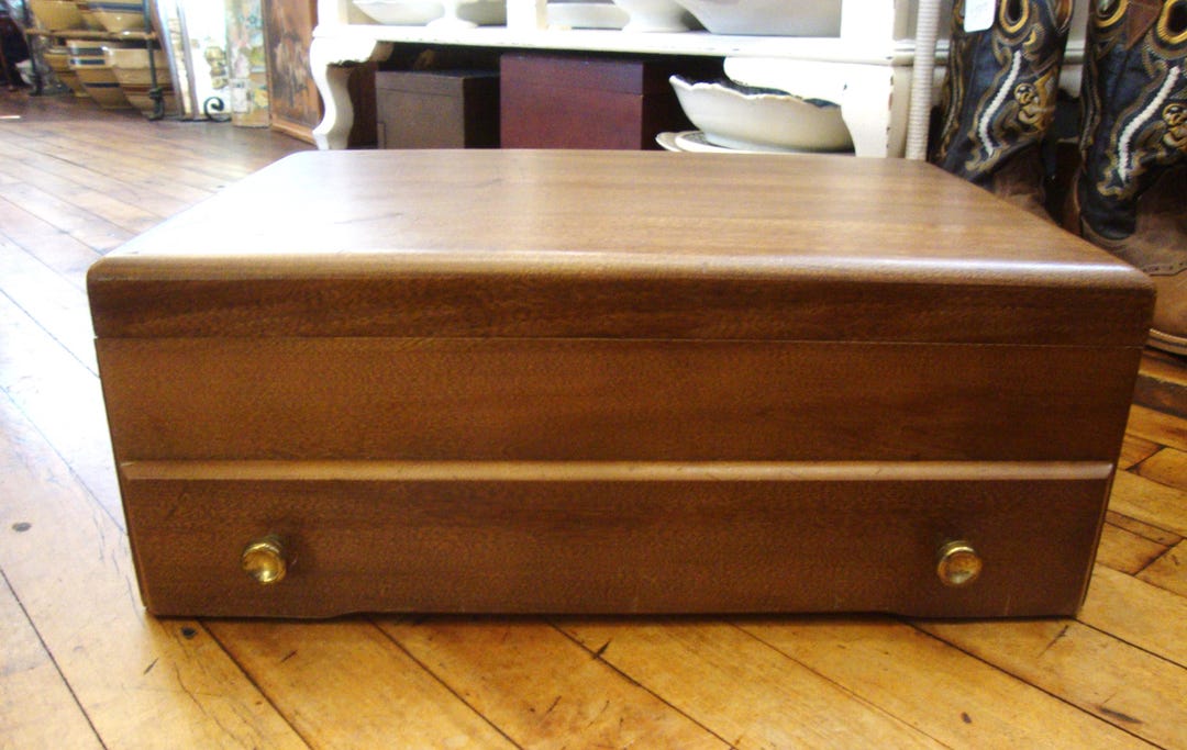 Vintage Medium Brown Wooden Silverware Flatware Box With Drawer ...