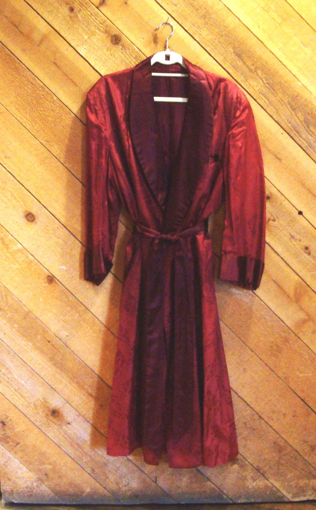 Vintage 1930s Art Deco Maroon Rayon Robe: Shawl Collar, Size L-XL - Etsy