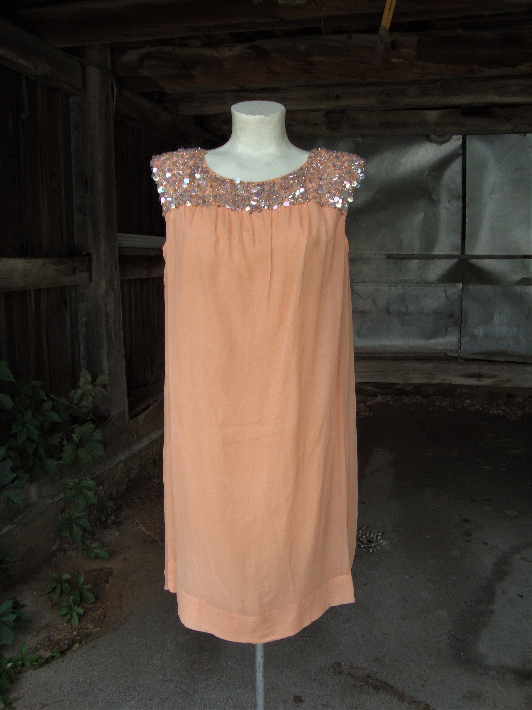 Peach Silk Chiffon 1960's Shift Party Dress With Beaded - Etsy