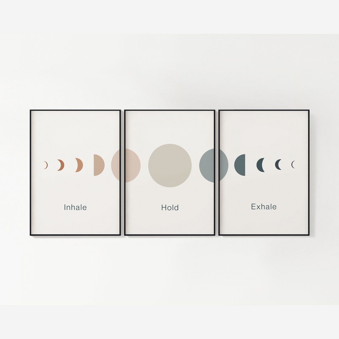 Inhale Exhale Art Prints, Mindfulness Gift, Moon Phases, Mid Century ...