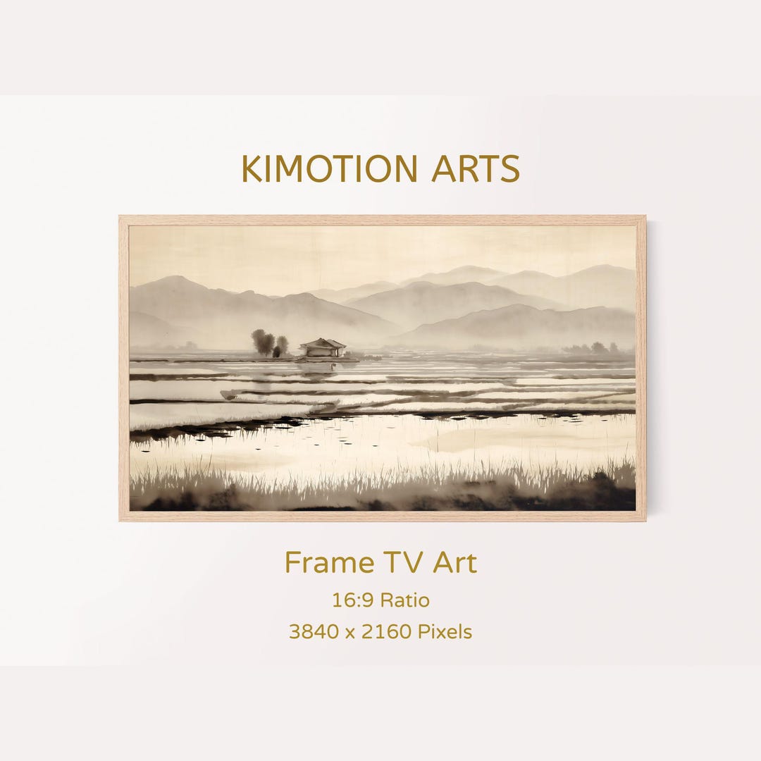 Rice Paddy Field Landscape | Korean Ink Wash (sumukhwa) Style Painting ...