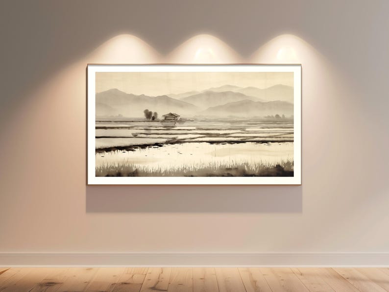 Rice Paddy Field Landscape | Korean Ink Wash (sumukhwa) Style Painting ...
