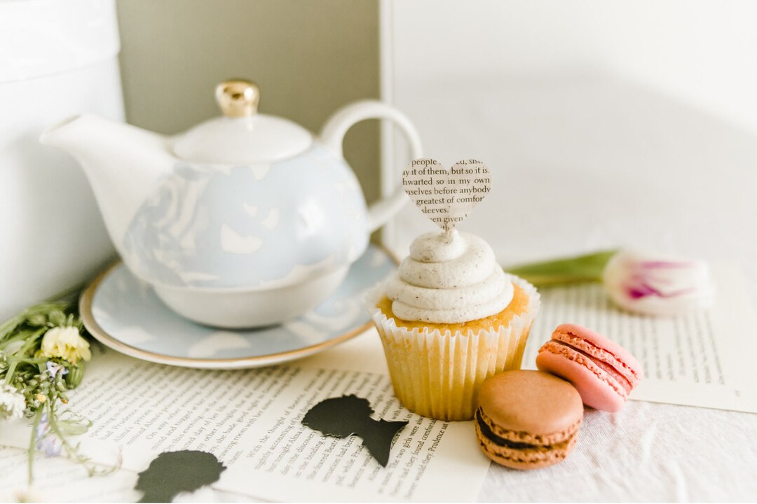 Book Page Heart Cupcake Toppers, Jane Austen Book Page Decor, Reading ...