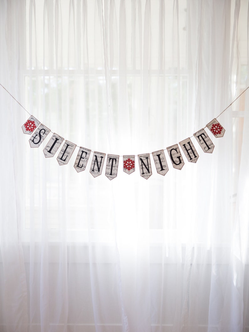 Silent Night Christmas Banner Sheet Music Holiday Banner Red | Etsy