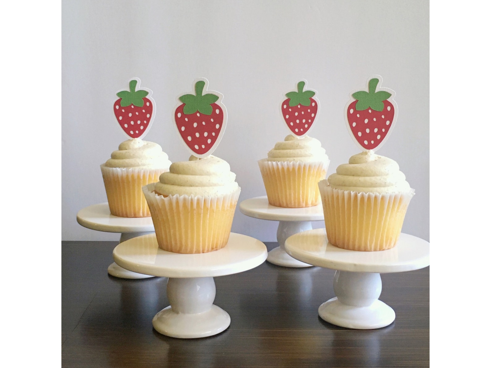 Strawberry Cupcake Toppers, Cardstock Strawberry Decor, Strawberry ...