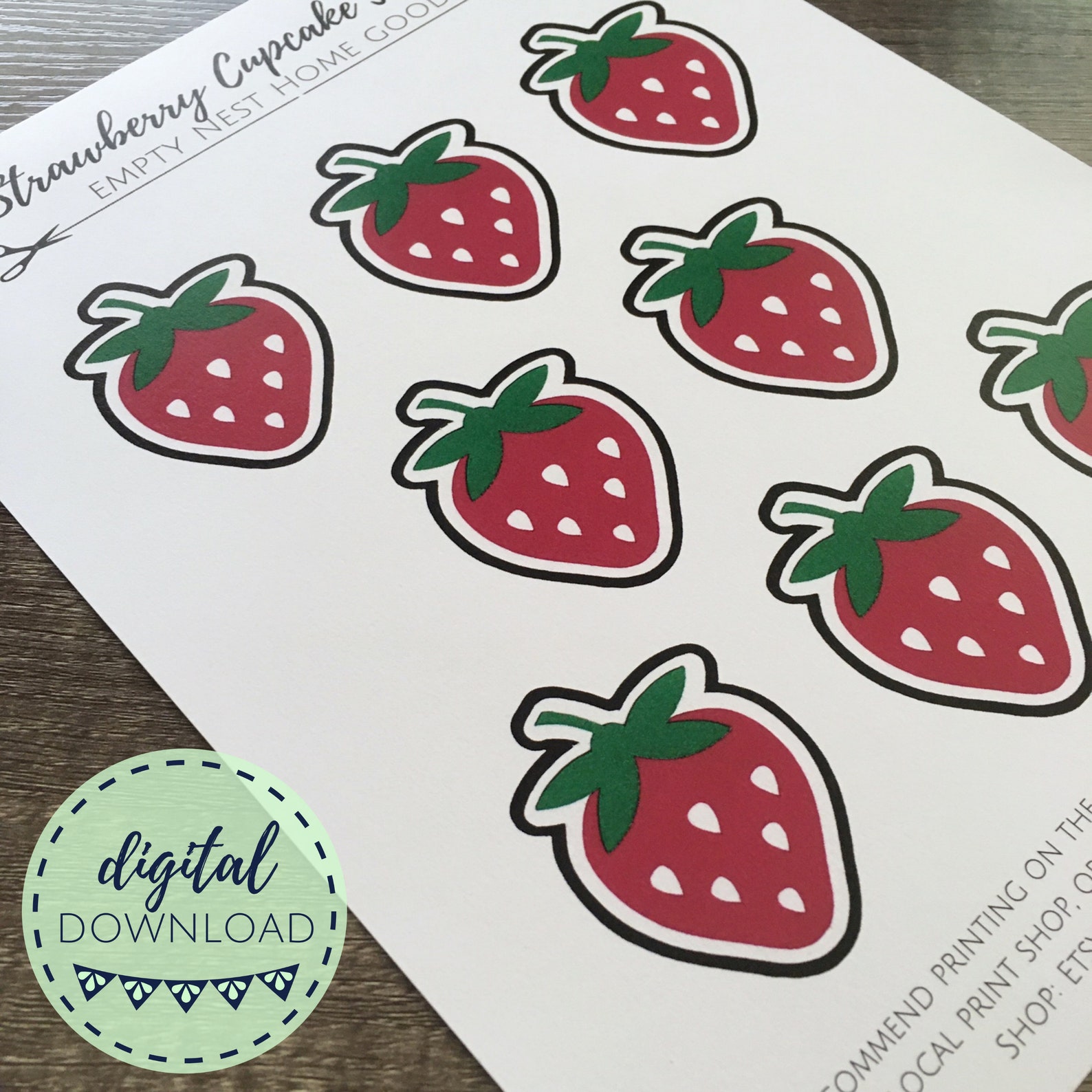 Printable Strawberry Cupcake Toppers, Berry Party Theme Digital ...