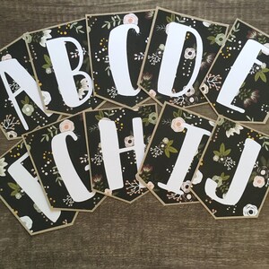 Printable Floral Boho Banner, Whole Printable Alphabet, Black and Pink ...