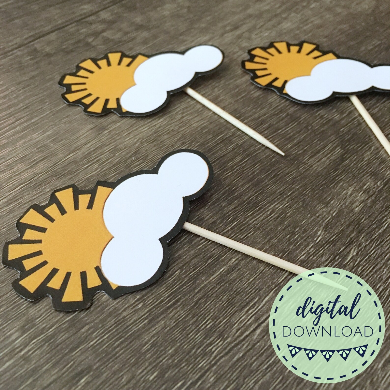 Printable Sunburst Cupcake Toppers Rainbow Party Theme - Etsy