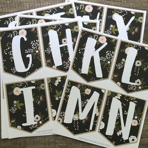 Printable Floral Boho Banner, Whole Printable Alphabet, Black and Pink ...