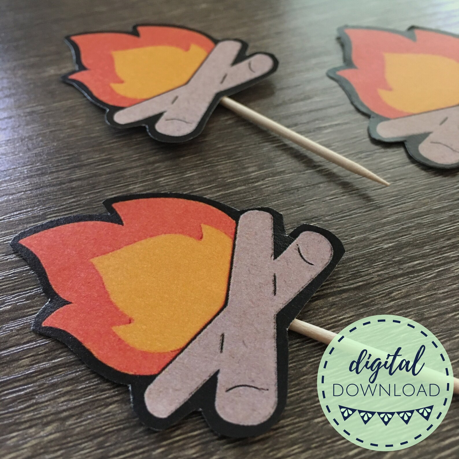 Printable Campfire Cupcake Toppers, Camping Theme Digital Download ...