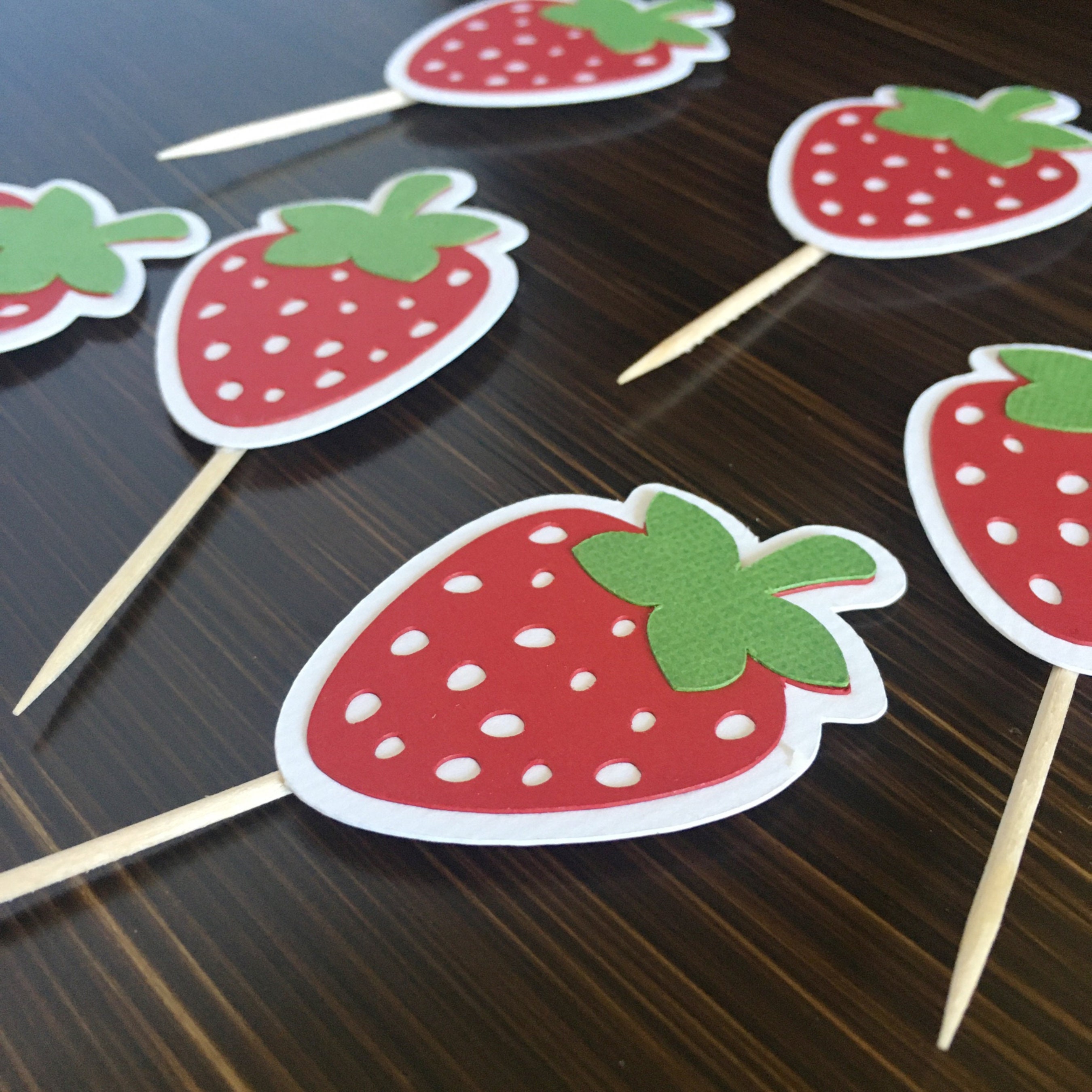 Strawberry Cupcake Toppers, Cardstock Strawberry Decor, Strawberry ...