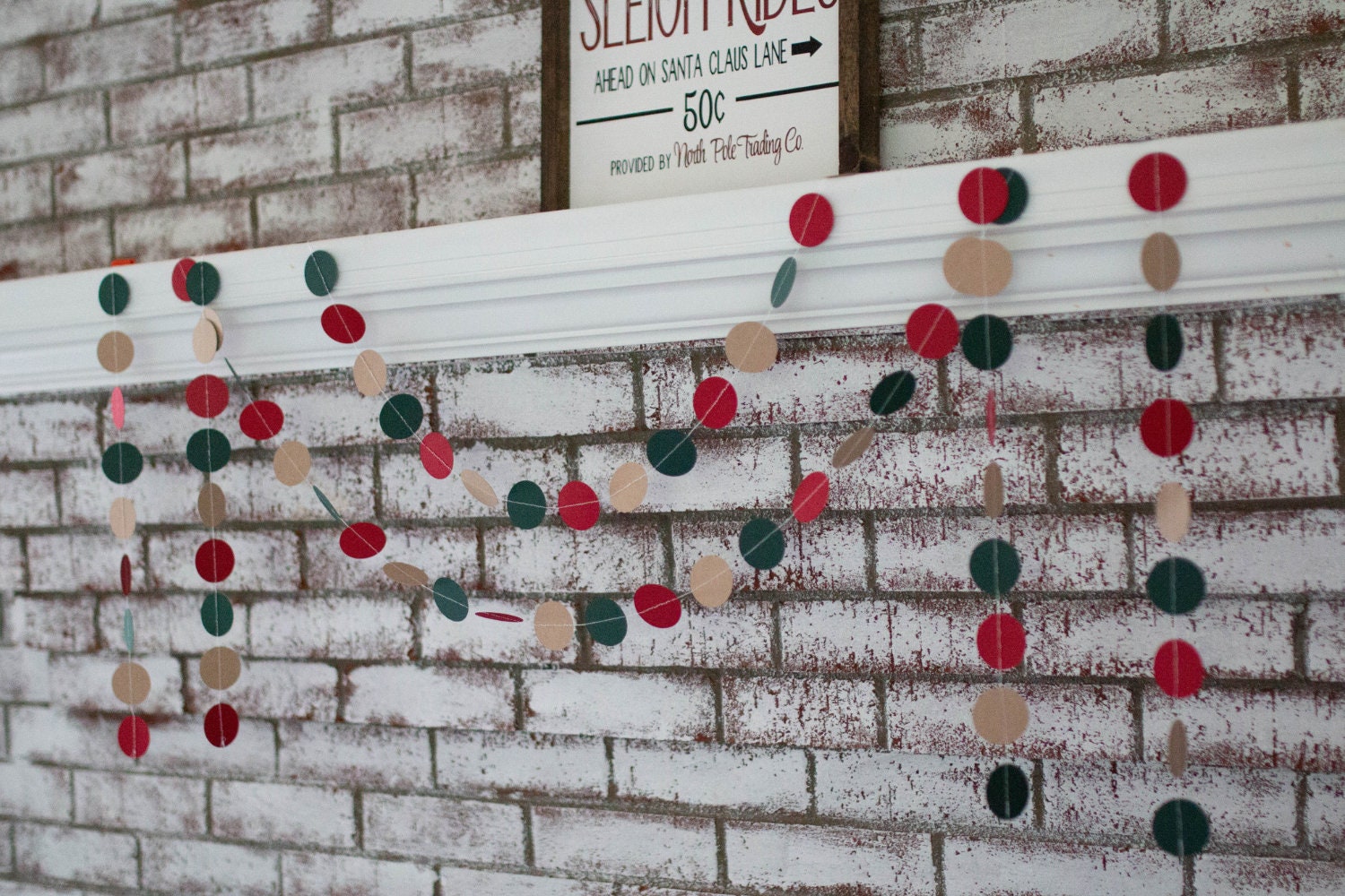 Christmas Circle Garlands, Holiday Paper Garland, Hunter Red and Kraft ...