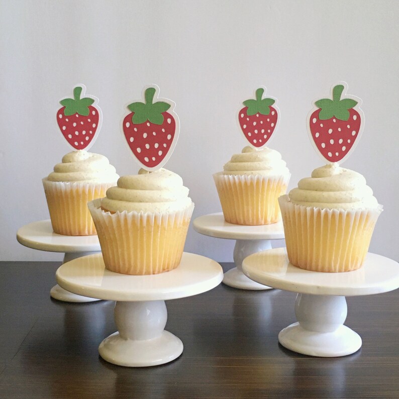 Strawberry Cupcake Toppers, Cardstock Strawberry Decor, Strawberry ...