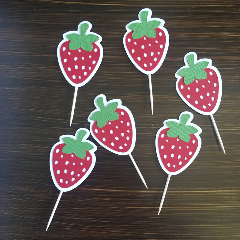 Strawberry Cupcake Toppers, Cardstock Strawberry Decor, Strawberry ...