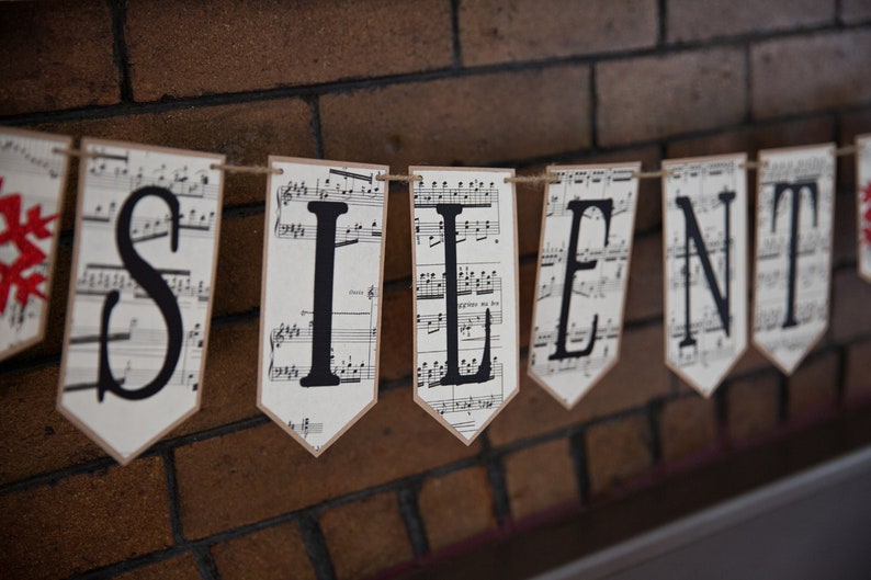 Silent Night Christmas Banner Sheet Music Holiday Banner Red | Etsy