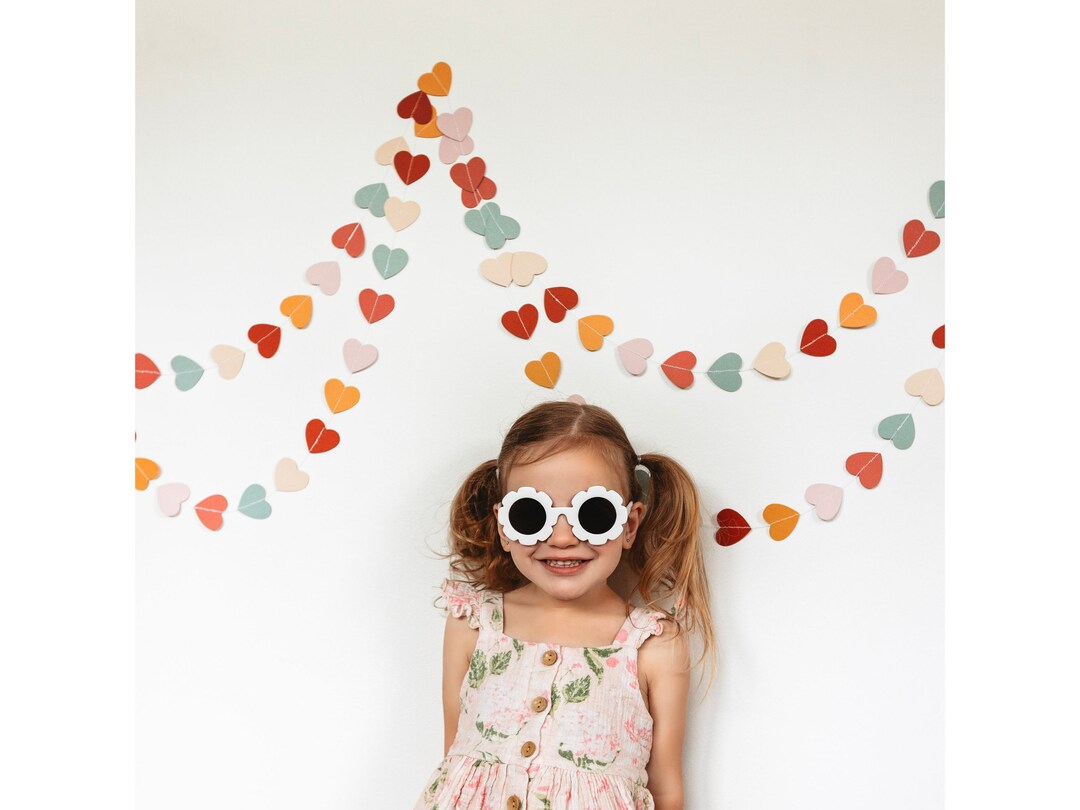 Boho Heart Garland, Neutral Pastels Party Garland, Muted Rainbow Banner ...