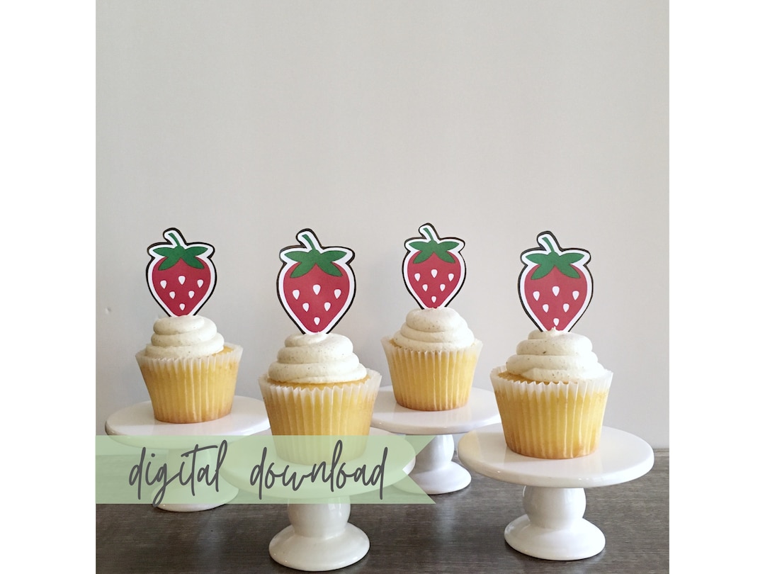 Printable Strawberry Cupcake Toppers, Berry Party Theme Digital ...