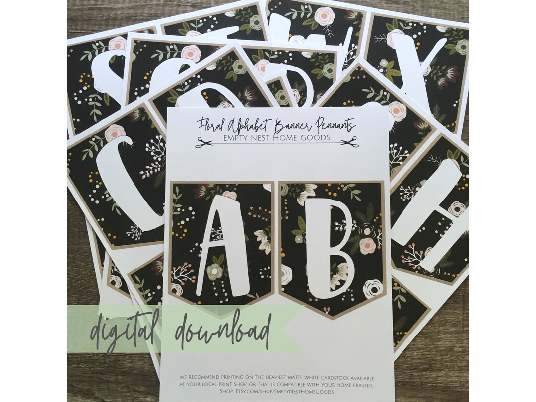 Printable Floral Boho Banner, Whole Printable Alphabet, Black and Pink ...