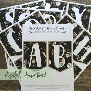 Printable Floral Boho Banner, Whole Printable Alphabet, Black and Pink ...