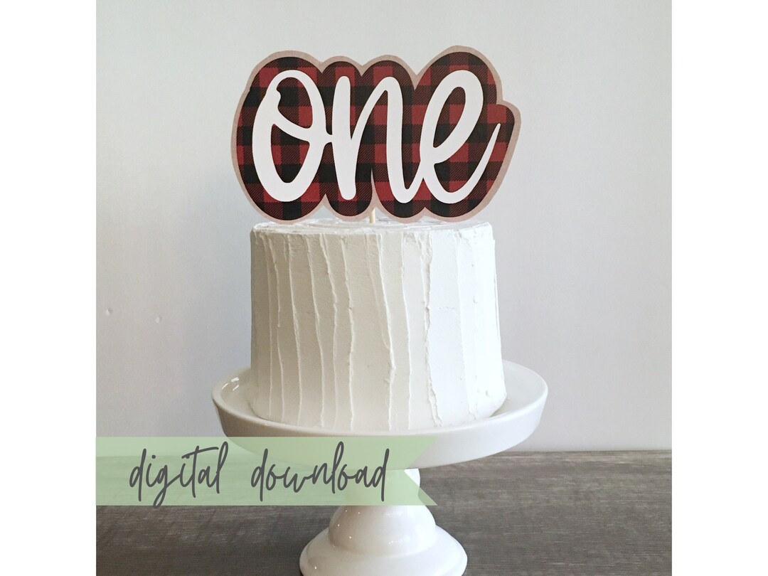 Printable Red Plaid Cake Topper, Lumberjack First Birthday Digital ...